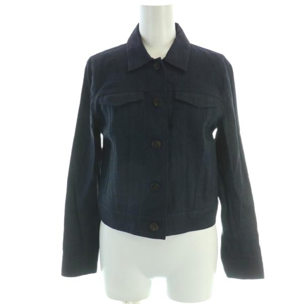 セオリー Theory ECO SHARKSKIN DENIM JKT デニムジャケット シャツ ブラウス 長袖 麻 リネン ショート丈 P 紺 ネイビー【ブランド】セオリー Theory【表記サイズ】P【実寸サイズ】肩幅：39cm　身幅：...