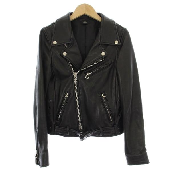 ナイン NINE ライダースジャケット ダブル ラムレザー 羊革 0 黒 ブラック 238718 /☆G レディース【ブランド】ナイン NINE【表記サイズ】0【実寸サイズ】肩幅：33cm　身幅：36cm　袖丈：58cm　着丈：49cm　　...