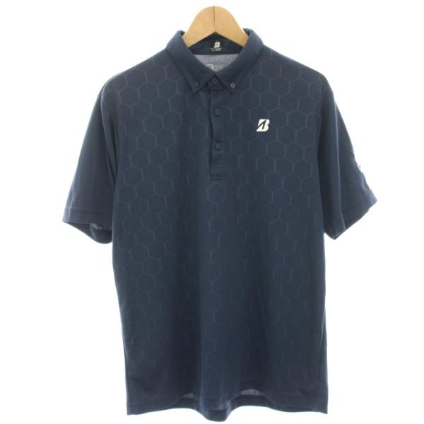 ブリヂストン ブリジストン ボタンダウンシャツ ポロシャツ ゴルフウェア 半袖 メッシュ 総柄 ロゴプリント LL 紺 ネイビー【ブランド】ブリヂストン ブリジストン BRIDGESTONE【表記サイズ】LL【実寸サイズ】肩幅：43cm　身...