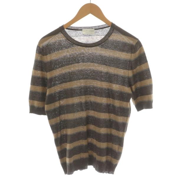 セッテフィーリカシミア Settefili Cashmere FERRARA ニット カットソー 半袖 ボーダー柄 リネン S ベージュ 茶【表記サイズ】S【実寸サイズ】肩幅：約41cm　身幅：約45cm　着丈：約60cm　袖丈：約29cm...