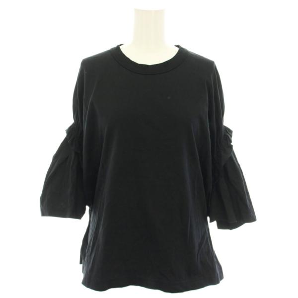 ノワールケイニノミヤ コムデギャルソン AD2020 綿ポンチ袖ギャザーペプラムトップカットソー 七分袖 S 黒 ブラック 3G-T008 レディース【ブランド】ノワールケイニノミヤ  kei ninomiya【表記サイズ】S【実寸サイズ】...