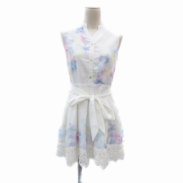 ミシェルマカロン michell Macaron ワンピース スリットネック ノースリーブ ミニ丈 花柄 リボンベルト付 XS オフホワイト レディース【ブランド】ミシェルマカロン michell Macaron【表記サイズ】XS※実寸サイ...