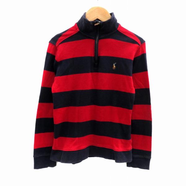 ポロ ラルフローレン POLO RALPH LAUREN カットソー ハーフジップ 長袖 ボーダー柄 ロゴ刺繍 M(10-12) 150cm 赤 レッド 紺 ネイビー /HO32 男の子 キッズ【ブランド】ポロ ラルフローレン POLO R...
