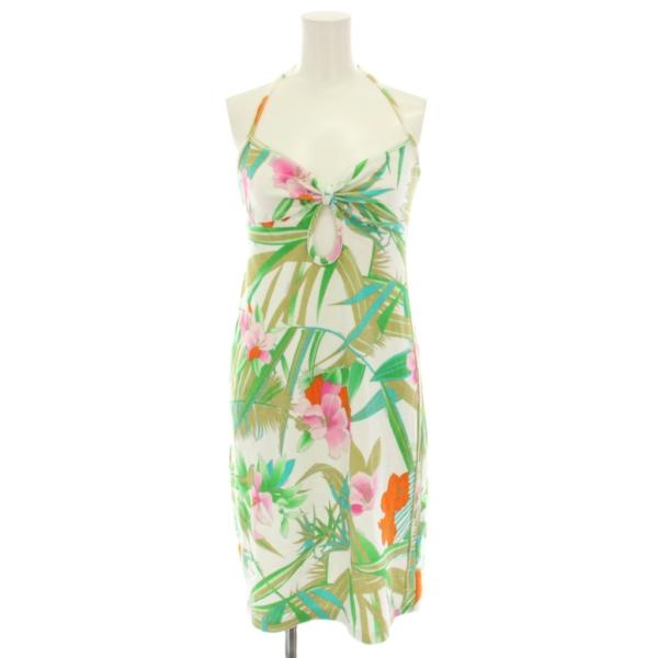 レオナール LEONARD ソレイユ SOLEIL ワンピース ひざ丈 ホルターネック 花柄 パイル地 M 白 ホワイト 緑 グリーン /YT レディース【ブランド】レオナール LEONARD【表記サイズ】M【実寸サイズ】身幅：約33cm　...