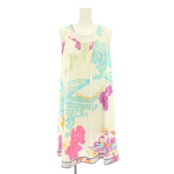 レオナール LEONARD ラベルフューシャ LABEL FUCHSIA ワンピース ひざ丈 ノースリーブ 花柄 総柄 36 白 ホワイト 水色 レディース【ブランド】レオナール LEONARD【表記サイズ】36【実寸サイズ】身幅：約44c...