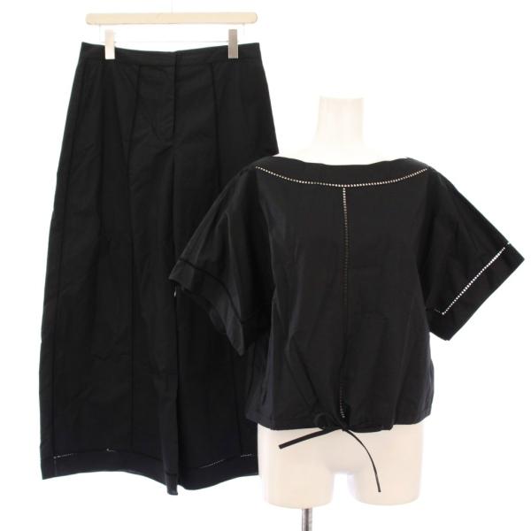 セオリー Theory セットアップ ワイドパンツ ジップフライ タック シャツ ブラウス プルオーバー ショート丈 半袖 ボートネック 2 S 黒【ブランド】セオリー Theory【表記サイズ】シャツSパンツ2【実寸サイズ】ジャケット 肩...