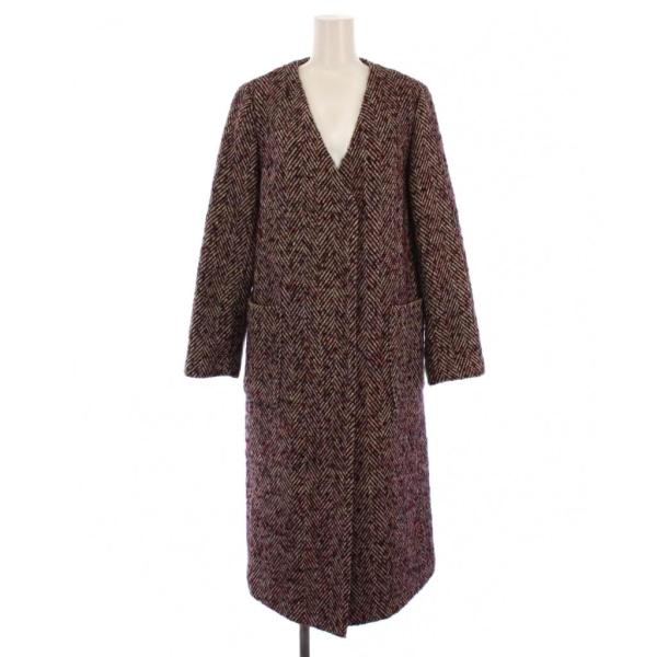 タルボット TALBOTS ノーカラーコート ロング ツイード ウール シルク M 茶 白 黒 /BM レディース【ブランド】タルボット TALBOTS【表記サイズ】M【実寸サイズ】肩幅：39cm　身幅：50cm　着丈：107cm　袖丈：5...