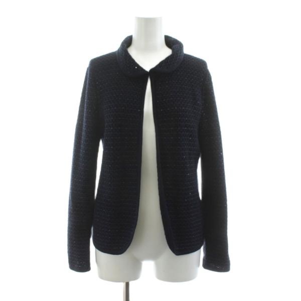 ハナエモリ ALMA EN ROSE ニットジャケット カーディガン 長袖 スパンコール装飾 ウール 38 紺 ネイビー 40-61116-28【ブランド】ハナエモリ HANAE MORI【表記サイズ】38【実寸サイズ】肩幅：33cm　身幅...
