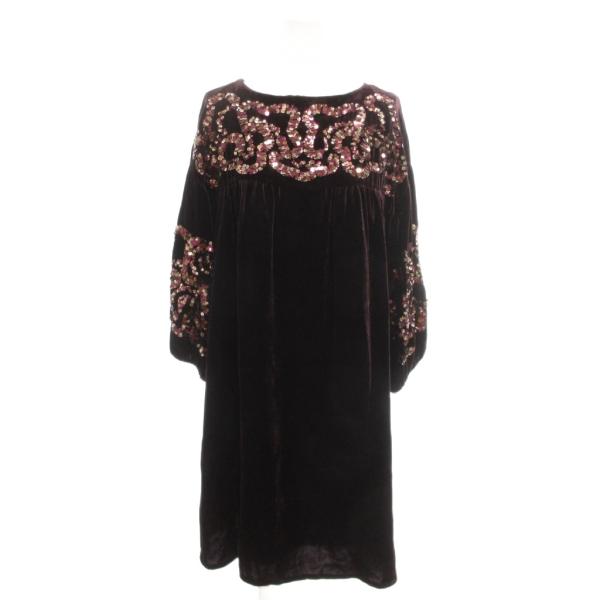 ナネットレポー nanette lepore ワンピース ひざ丈 S 紫 パープル 長袖 ラウンドネック スパンコール装飾 /NL レディース【ブランド】ナネットレポー nanette lepore【表記サイズ】S【実寸サイズ】肩幅：50c...