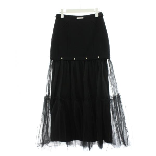 プランク プロジェクト PRANK PROJECT Metal Dot Tulle Skirt チュールスカート フレアスカート マキシ ロング 切替 38 黒 ブラック【表記サイズ】38【実寸サイズ】ウエスト：約58cm　ヒップ：約84c...