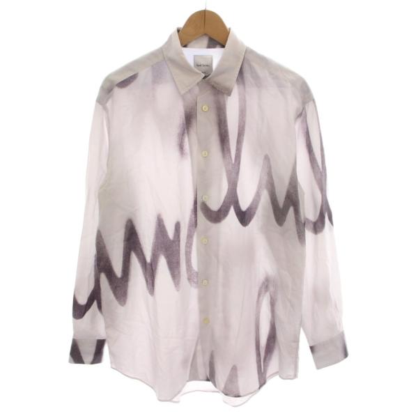 ポールスミス PAUL SMITH Spray Logo プリントシャツ 長袖 M ライトグレー 113314 344U /YM メンズ【ブランド】ポールスミス PAUL SMITH【表記サイズ】M【実寸サイズ】肩幅：49cm　身幅：57c...