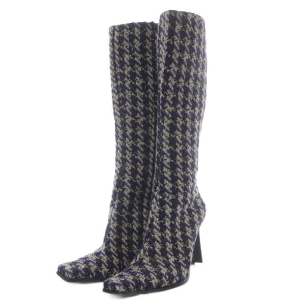 銀座かねまつ GINZA Kanematsu ブーツ ロング ハイヒール スクエアトゥ ツイード 千鳥格子柄 35.5 パープル /YO20 レディース【ブランド】銀座かねまつ GINZA Kanematsu【表記サイズ】35.5【実寸サイ...