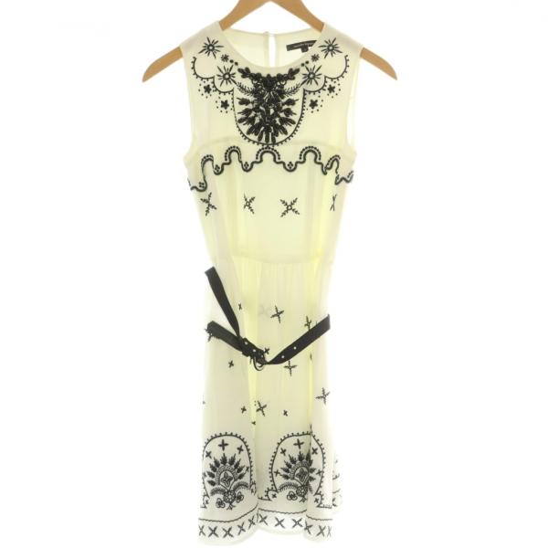 ナネットレポー nanette lepore ワンピース 2 アイボリー 黒 刺繍柄 ラウンドネック ひざ丈 ノースリーブ /NS レディース【ブランド】ナネットレポー nanette lepore【表記サイズ】2【実寸サイズ】身幅：37c...