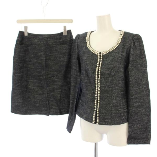 オースチン リード Austin Reed セットアップ ノーカラージャケット ビジュー スカート タイト ミニ 38 36 紺 /TK レディース【ブランド】オースチン リード Austin Reed【表記サイズ】ジャケット：38スカート...