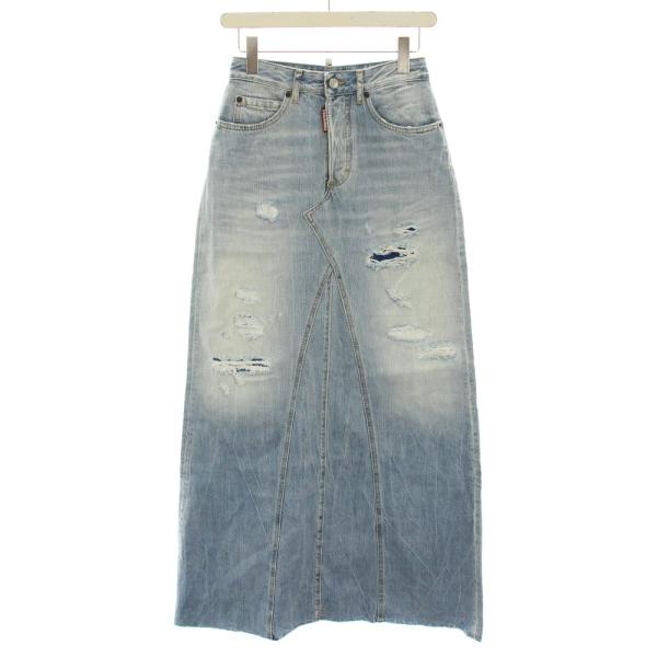ディースクエアード DSQUARED2 デニムスカート ロング フレア ボタンフライ ダメージ加工 ロゴプリント 36 水色 S72MA0891 レディース【ブランド】ディースクエアード DSQUARED2【表記サイズ】36【実寸サイズ】ウ...