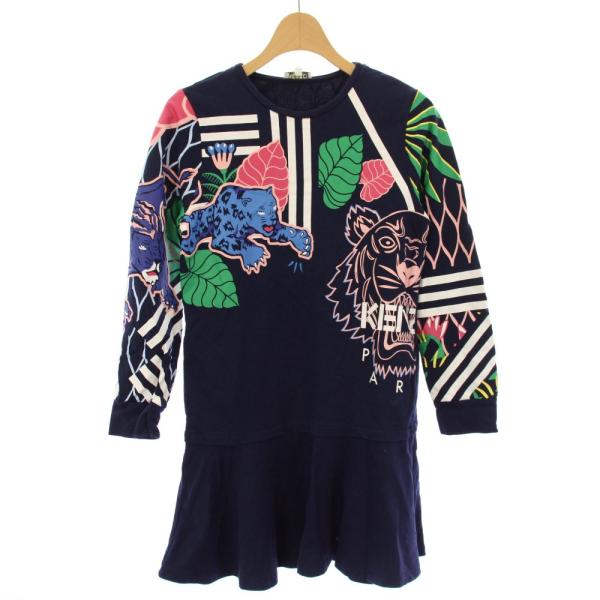 ケンゾー KENZO ワンピース クルーネック ひざ丈 総柄 長袖 12A/152 紺 /TK キッズ【ブランド】ケンゾー KENZO【表記サイズ】12A/152【実寸サイズ】肩幅：33cm　身幅：39cm　袖丈：50cm　総丈：74cm　...