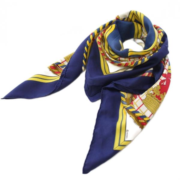 エルメス HERMES カレ90 GRANDE TENUE 馬の礼装 スカーフ 総柄 ロゴ 紺 ネイビー /BB ■OH レディース【ブランド】エルメス HERMES【実寸サイズ】全長（フリンジ含まず）：88.5cm　幅：86.5cm　　【...