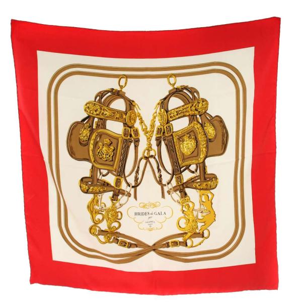 エルメス HERMES カレ90 BRIDES de GALA スカーフ ベージュ 白 ホワイト 赤 レッド /AN46 ●D ■OH 【ブランド】エルメス HERMES【実寸サイズ】縦82cm×横82cm　【色】ベージュ 白 ホワイト 赤...