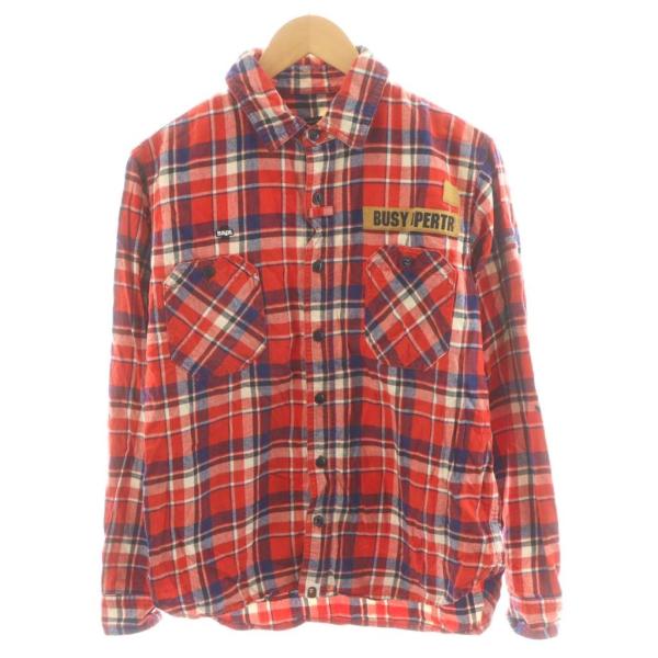 アベイシングエイプ A BATHING APE シャツ 長袖 チェック柄 ロゴ M 赤 レッド 紺 ネイビー 001SH0801024X /AN62 メンズ【ブランド】アベイシングエイプ A BATHING APE【表記サイズ】M【実寸サイ...