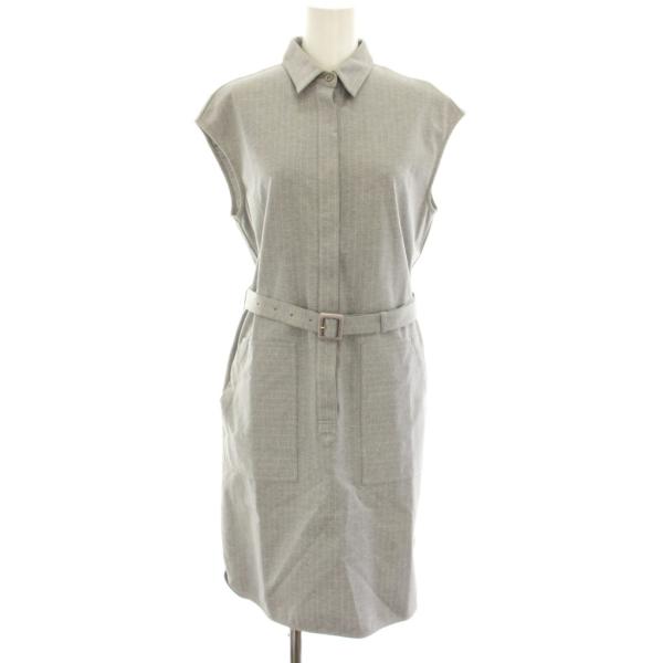 ブルーレーベルクレストブリッジ ワンピース ひざ丈 ノースリーブ ベルト ストライプ柄 比翼ボタン 38 グレー 55J89-389-07 レディース【ブランド】ブルーレーベルクレストブリッジ BLUE LABEL CRESTBRIDGE【...