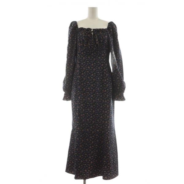 未使用品 メゾンマーブル MAISON MARBLE ワンピース F 紺 ネイビー 花柄 長袖 ロング /RR レディース【表記サイズ】F【実寸サイズ】身幅：38cm　着丈：111cm　ゆき丈：61cm　　【素材】ポリエステル【色】紺 ネイ...