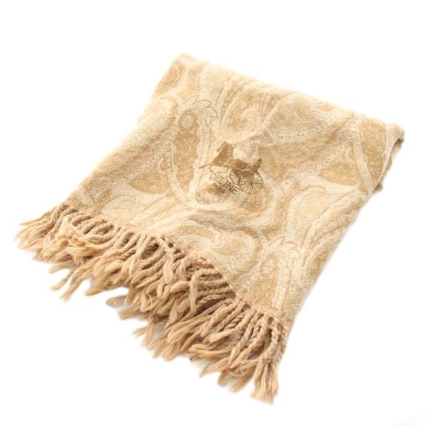 セリーヌ CELINE ひざ掛け ブランケット ウール フリンジ ペイズリー柄 ロゴ刺繍 70cm×125cm ベージュ FGV5002380 /YT その他【ブランド】セリーヌ CELINE【表記サイズ】70cm×125cm（房込）【実寸...