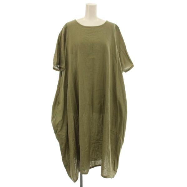 マライカ MALAIKA ワンピース F カーキ ラウンドネック 半袖 バルーンシルエット /JP レディース【ブランド】マライカ MALAIKA【表記サイズ】F【実寸サイズ】肩幅：約37.5cm　身幅：約62.5cm　袖丈：約28cm　総...