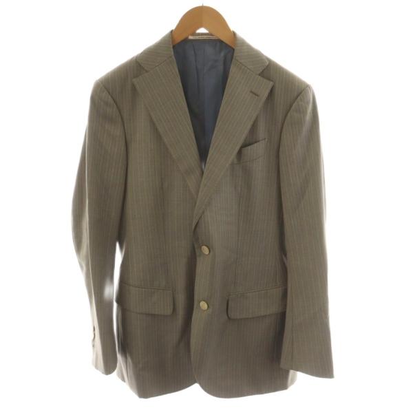 ドーメル DORMEUIL Takizawa Shigeru テーラードジャケット シングル ストライプ柄 ウール 44 ベージュ 821-115-01017 /AN42 メンズ【表記サイズ】44【実寸サイズ】肩幅：約43cm　身幅：約49...