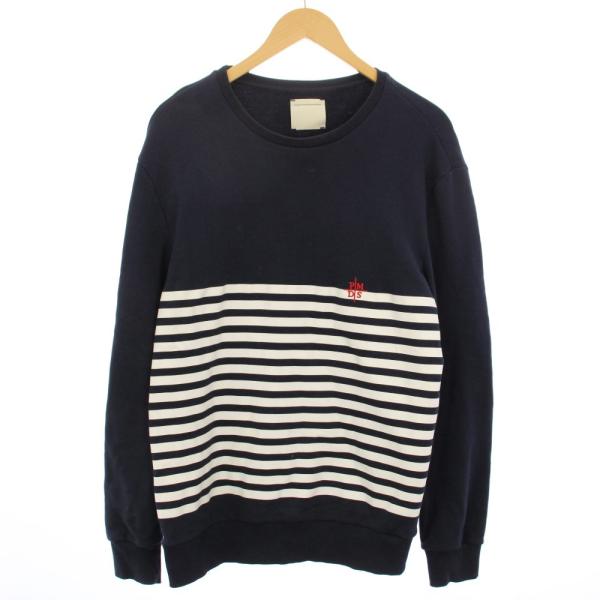 P.M.D.S プレミアムムードデニムスペリオール スウェット トレーナー 長袖 ボーダー XL 紺 03525SW /TK メンズ【実寸サイズ】肩幅：47cm　身幅：54cm　着丈：70cm　袖丈：61cm　　【色】紺 ネイビー【状態】保...