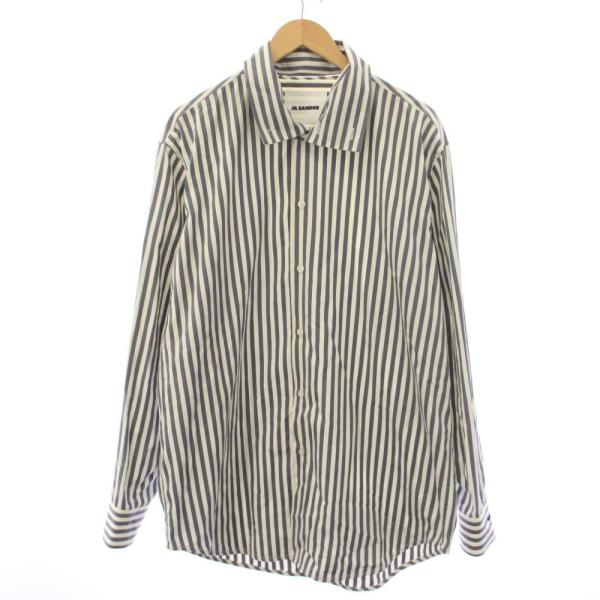 ジルサンダー JIL SANDER 21AW ハイネックストライプロングスリーブシャツ 長袖 ロゴ刺繍 46 白 ブルーグレー JSMT602827 メンズ【ブランド】ジルサンダー JIL SANDER【表記サイズ】46【実寸サイズ】肩幅：...
