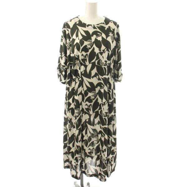 CECI OU CELA セシオセラ ワンピース 38 カーキ 白 植物柄 ロング丈 七分袖 /JP レディース【表記サイズ】38【実寸サイズ】肩幅：約35cm　身幅：約45cm　袖丈：約36.5cm　総丈：約102cm　　【素材】ポリエス...