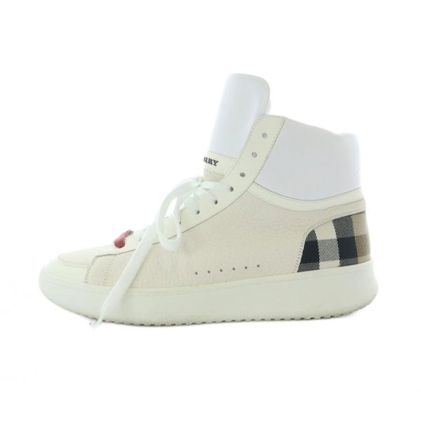 バーバリー BURBERRY スニーカー レザー ハイカット 41.5 26.5cm アイボリー チェック柄 /RI ■OS  【ブランド】バーバリー BURBERRY【表記サイズ】41.5（26.5cm）【実寸サイズ】最大幅：10.5cm...