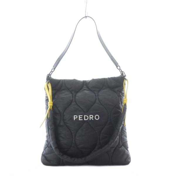 ペドロ PEDRO ショルダーバッグ 黒 ブラック 黄色 キルティング ロゴプリント PM2-26320155-L /RI ■OS レディース【実寸サイズ】持ち手の長さ：57cm　ヨコ：37cm　タテ：38cm　マチ：5cm　ショルダーの長...