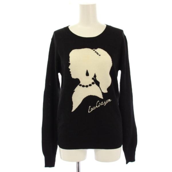 ロイスクレヨン Lois CRAYON ニット セーター M 黒 ブラック 長袖 シルエット柄 ラウンドネック ウール混 /HN レディース【ブランド】ロイスクレヨン Lois CRAYON【表記サイズ】M【実寸サイズ】肩幅：38cm　身幅...
