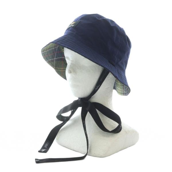 バブアー × メゾンキツネ MAISON KITSUNE ハット 帽子 ネイビー チェック柄 あご紐付き ロゴパッチ付き 無地 /RI ■OS レディース【ブランド】バブアー Barbour【実寸サイズ】つば：5.5cm　頭周り：59.5c...