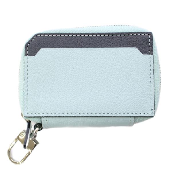 ラルコバレーノ L'arcobaleno スマートWキーケース 3連 コンパクト ラウンドファスナー バイカラー レザー 水色 ライトブルー グレー【実寸サイズ】ヨコ：11cm　タテ：7.5cm　マチ：2.6cm　　【素材】レザー【色】水色...
