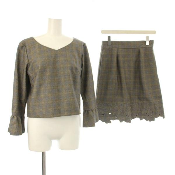 ジルスチュアート JILL STUART セットアップ S グレー チェック柄 長袖 スカート スカラップ裾 125-7240181 /JP レディース【ブランド】ジルスチュアート JILL STUART【表記サイズ】S【実寸サイズ】ジャケ...