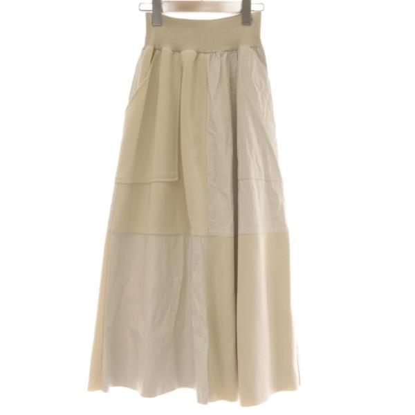 モニーレ MONILE スカート 白 アイボリー ロング丈 パッチワーク リブウエスト /AU レディース【ブランド】モニーレ MONILE【表記サイズ】サイズ表記なし【実寸サイズ】ウエスト：約46〜cm　ヒップ：約102cm　スカート丈：...
