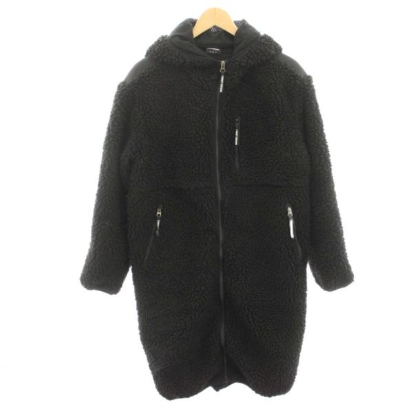 ファーストダウン FIRST DOWN フリースコート ジャケット ジップアップ 上着 F 黒 ブラック ボア フード付き ロング /HN【ブランド】ファーストダウン FIRST DOWN【表記サイズ】F【実寸サイズ】身幅：54cm　着丈：...