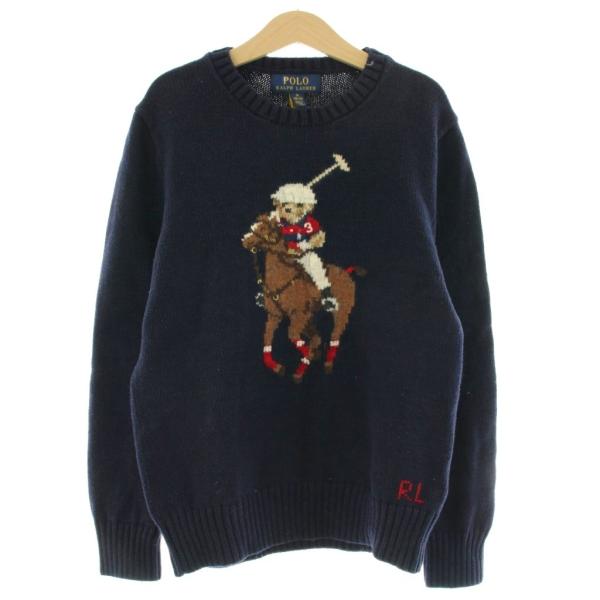 ポロ ラルフローレン ポロベア ビッグポニー ニット セーター 長袖 クルーネック ウール混 10-12 150cm 紺 ネイビー 0200011718【ブランド】ポロ ラルフローレン POLO RALPH LAUREN【表記サイズ】10-...