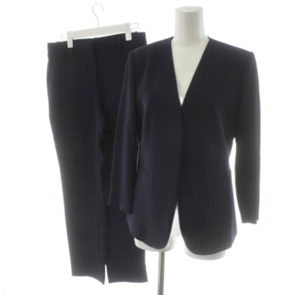 セオリー スーツ セットアップ ノーカラージャケット パンツ スラックス 2 S 紺 ネイビー 9304105 9306414 /AN65 レディース【ブランド】セオリー Theory【表記サイズ】（ジャケット）S（パンツ）2【実寸サイズ】...