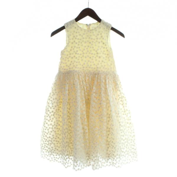 マメール Mamere ワンピース キッズ 10 アイボリー 花柄 ノースリーブ ギャザー /AP キッズ【表記サイズ】10【実寸サイズ】肩幅：-cm　身幅：約31.5cm　袖丈：-cm　総丈：約85cm　　【素材】ポリエステル　ナイロン　...