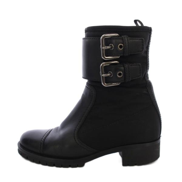 プラダ PRADA ショートブーツ ベルト レザー 36 ブラック /BM レディース【ブランド】プラダ PRADA【表記サイズ】36【実寸サイズ】筒周り：30cm　筒高：18.2cm　ヒールの高さ：4cm　足首：27.5cm　　【素材】レ...
