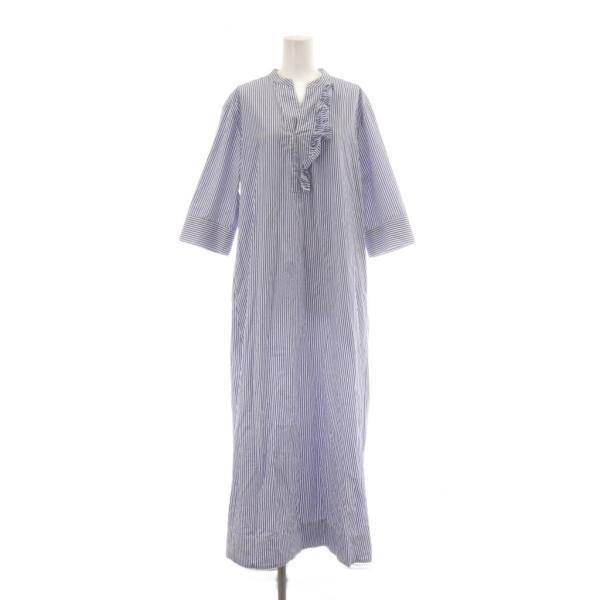 マカフィー MACPHEE トゥモローランド 25SS コットンタイプライター フロントフリルワンピース 36 青 白 ロング ストライプ柄 七分袖 12-06-52-06234 /AU 【ブランド】マカフィー MACPHEE トゥモローラ...