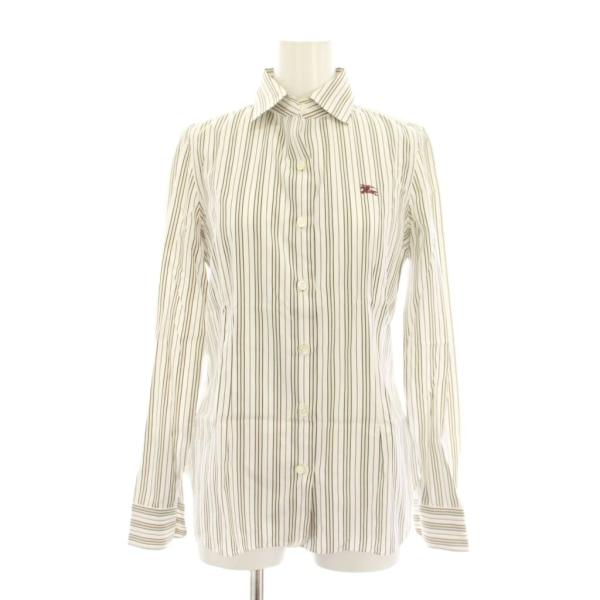 バーバリーブルーレーベル BURBERRY BLUE LABEL シャツ ブラウス 38 白 ホワイト ベージュ ストライプ 長袖 ロゴ刺繍 FEF25-564-02 /YM レディース【ブランド】バーバリーブルーレーベル BURBERRY...