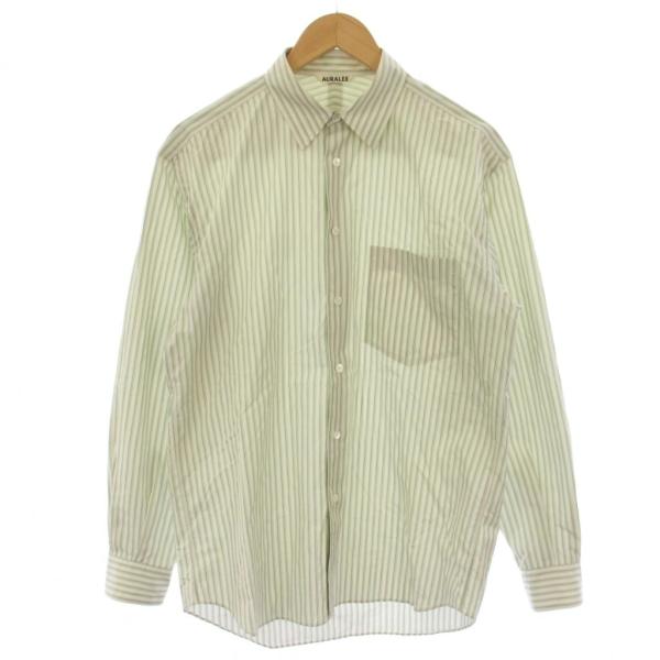 オーラリー AURALEE 22SS FINX STRIPE SHIRTS シャツ 長袖 ストライプ柄 3 黄緑 A22SS01FS /BM メンズ【ブランド】オーラリー AURALEE【表記サイズ】3【実寸サイズ】肩幅：50cm　身幅：5...