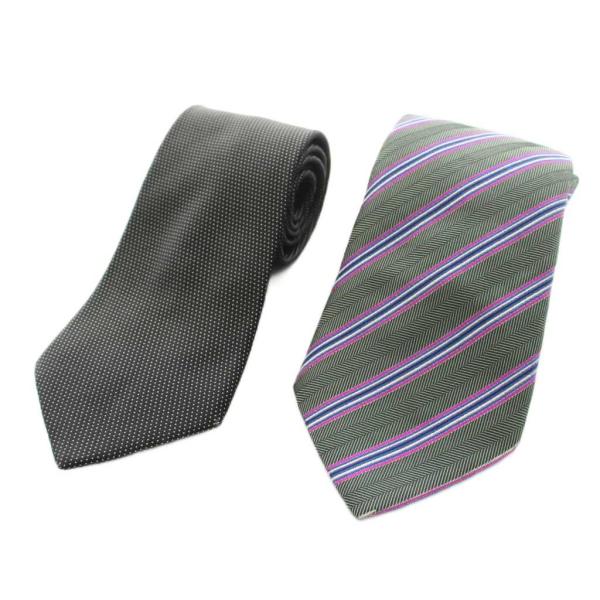 ポールスミス 2点セット ネクタイ レギュラータイ ストライプ柄 ドット柄 シルク グレー 紺 紫 黒 白【ブランド】ポールスミス PAUL SMITH【実寸サイズ】ストライプ柄：大剣 9.4cm 小剣 4.5cm 全長 148cm　ドット...