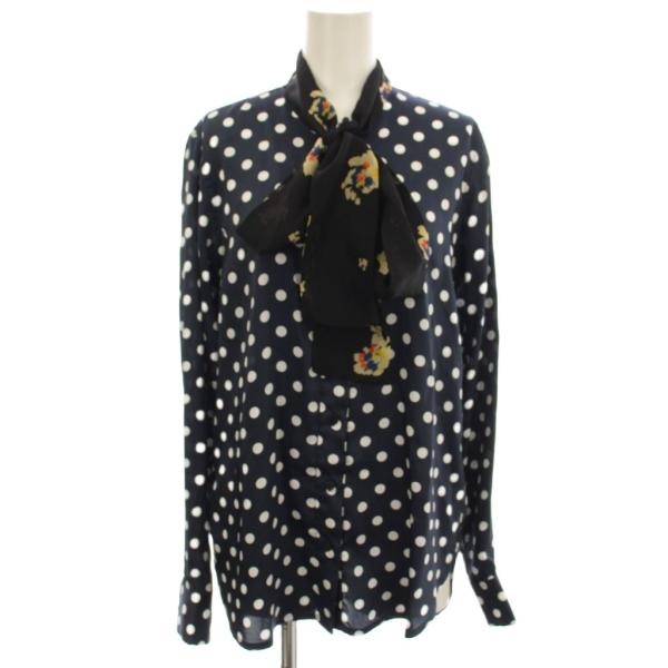 シャーロットビアラス Charlotte Bialas BOW Blouse ボウタイ 花柄 ドット シャツ ブラウス 長袖 38 ネイビー【表記サイズ】38【実寸サイズ】肩幅：35cm　身幅：45cm　着丈：70cm　袖丈：60cm　　【...