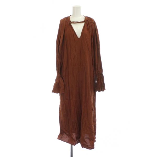 6 ROKU BEAUTY&amp;YOUTH B&amp;Y ロク ビューティーアンドユース COTTON VOLUME ONE PIECE ワンピース 36 茶 長袖 Vネック ボリューム袖 8626-242-0003 /JP レディー...