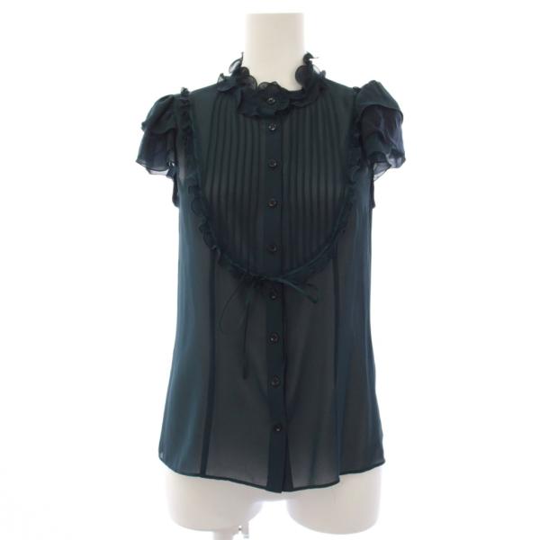 ロイスクレヨン Lois CRAYON シャツ ブラウス M 緑 グリーン フリル袖 半袖 キャップスリーブフリルネック ピンタック /DU レディース【ブランド】ロイスクレヨン Lois CRAYON【表記サイズ】M【実寸サイズ】肩幅：3...